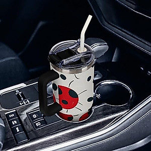 YTLKGFP 40 Oz Large Capacity Car Cup Red Black Spotted Ladybug Tumbler with Handle (Black) Straw Lid Insulated Stainless Steel Water Bottle Travel Mug Leak-proof Car Cup Keeps Cold Or Hot