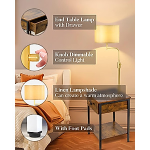 bulbeats 54IN Side End Table with Lamp Attached, Dimmable (Brightness Adjustable) Floor Lamp with Drawer and Shelf, 3000K E26 Bulb Included, 300° Rotatable Standing Lamp for Living Room Bedroom