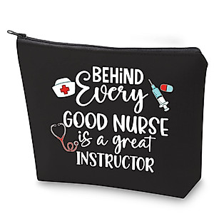ZJXHPO Nurse Educator Survival Kit Behind Every Good Nurse Is A Great Instructor Makeup Bag With Zipper Nurse Teacher Appreciation Gift (BL Nurse Instructor)