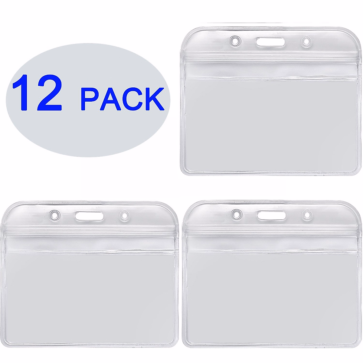 YOUOWO 12 Pack Horizontal ID Card Badge Holders 3.2 x 3.85 inches, Fits 2.3 x 3.5 Name Tag Insert Waterproof Punched Zipper Resealable Clear Plastic Labels Credit Cards