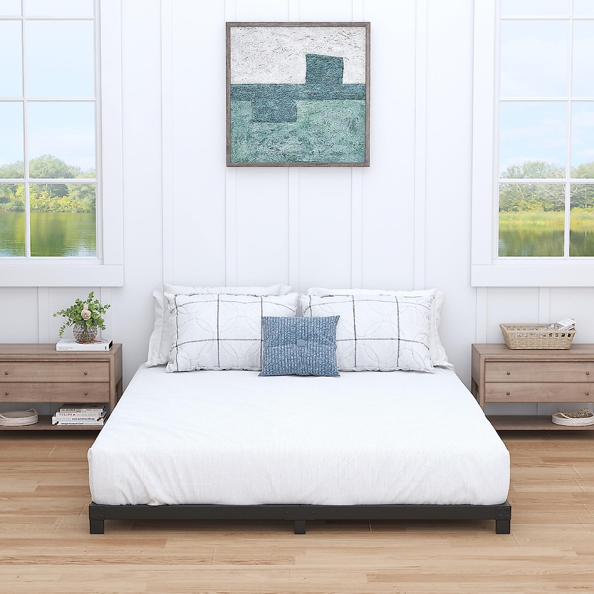 Nailsong 4 Inch Bed Frame Queen Size Low Profile, Queen Bed Frame No Box Spring Needed, Heavy Duty Metal, Easy Assembly, Black