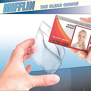 Mifflin-USA Horizontal ID Name Badge Holder (Clear, 3.5x2.25 Inches, 250 Pack), Waterproof and Resealable Plastic Card Holders