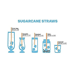 EQUO Sugarcane Straws, Disposable, Biodegradable, Compostable, and Plastic-Free Drinking Straws, Pack of 50, Standard
