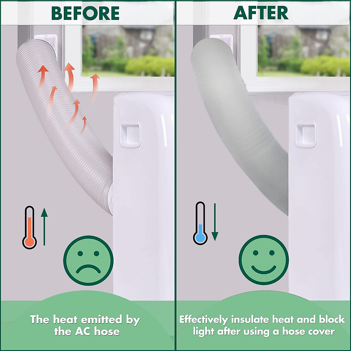 Memrita Portable Air Conditioner Hose Cover Wrap for both 5 inch and 5.9 inch Diameter Exhaust Duct Vent, Insulated AC Hose Cover for Portable Air Conditioners, Grey