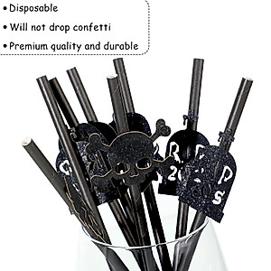 30 Pcs Rip to My 20s Birthday Decorations 30th Birthday Paper Straw Decor Birthday Straws Death to My 20s Decorations with Black Glitter Cut-out, 7.8 Inch (Classic Style)