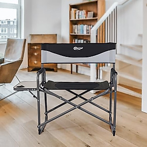 PORTAL 27.6 Inch Extra Wide Directors Foldable XXL Folding Chair with Side Table for Outdoors and Indoors, Heavy Duty Supports 600 LBS, Black/Grey