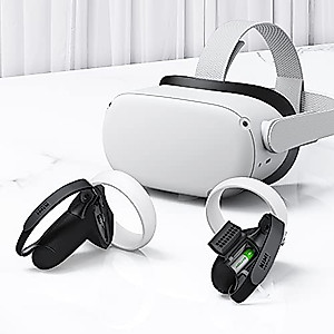 KIWI design Upgraded Controller Grips Cover Compatible with Quest 2 Accessories, with Battery Opening Protector with Knuckle Straps (Black)