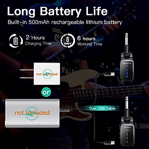 Wireless Guitar System,XIAOKOA UHF Wireless Guitar Transmitter Receiver 164Feet Range with HD LED Screen for Electric Guitar Bass Musical Instruments （Black）