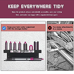 Storage Holder for Dyson Airwrap, Modern Curling Iron Accessories Rack Wall Mount, Metal Hair Wrap Styler Tools Holder with Hello Gorgeous Sign, Bathroom Organizer, Black
