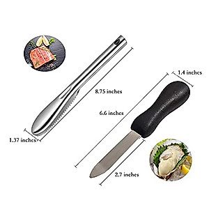LVSU Fish Scaler Brush Oyster Shucking Knife Set with Stainless Steel Sawtooth Fish Scaler Remover,Easy Remove Fish Scaler and Oyster Shucking Seafood Kitchen Tool