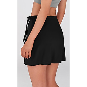 ODODOS Wrap Skorts for Women Built-in Shorts High Waist Tennis Skirts with Pockets for Casual Athletic Golf, Black, Large