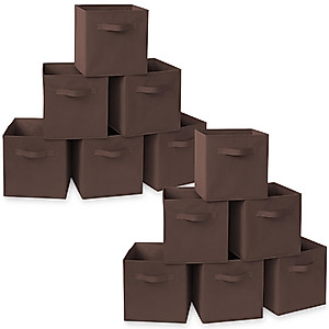 Casafield Set of 12 Collapsible Fabric Cube Storage Bins, Brown - 11" Foldable Cloth Baskets for Shelves, Cubby Organizers & More