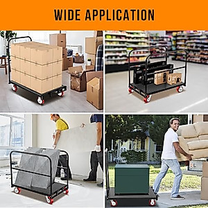 LoJok 2 in 1 Steel Drywall Cart, 37"x24" Panel Lumber Cart Heavy Duty with 2 Straps, Platform Truck Cart with 2200lbs Capacity and 4 Swivel Casters, Flatbed Cart with 3 Handrails, Black
