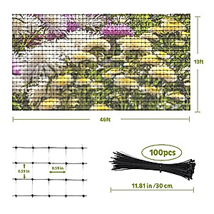 Soligt Bird Netting for Garden 13FT X 46FT Extra Wide Garden Netting with 100 Ties for Vegetable Raised Bed, Fruit Trees & Other Plants, Anti Bird Squirrel Deer Reusable Protection Net