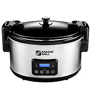 Magic Mill 8.5 Quart Extra Large Programmable Slow Cooker with Digital Adjustable 20 Hour Timer, 3 Cooking Settings, Brushed Stainless Steel, With Intelligent Lid Lock