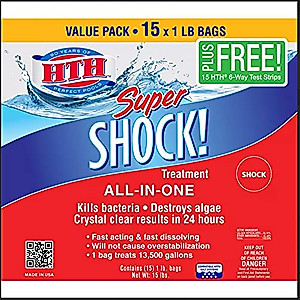 HTH 52123 Super Shock Treatment Swimming Pool Chlorine Cleaner, 1 lb (Pack of 15)
