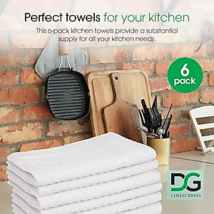 DG Collections Terry Dish Towels, 100% Cotton Kitchen Towels, Set of 6 (18x28 inch) Hand Towels - 400 GSM, Absorbent Terry Cloth Dish Towels for Kitchen, Soft Tea Towels - White Color