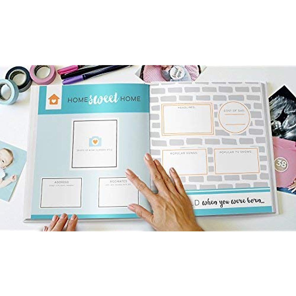Hello Baby Book, a journal scrapbook for boys milestones and memories