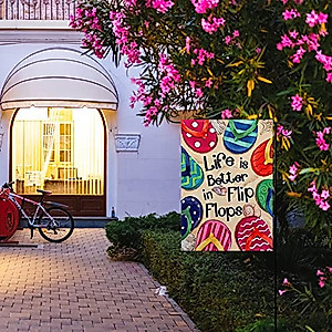 Yoovivi Humorous Life Is Better In Flip Flops Spring Summer Garden Flag 12×18 Inch Double Sided Beach Yard Outdoor Decorations