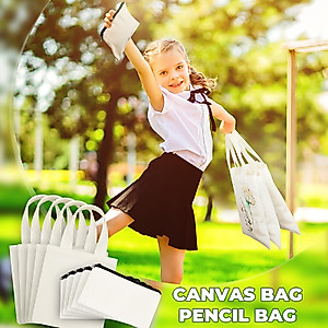 Amylove 24 Pcs Mini Canvas Tote Bag Set Include Small Canvas Bag Blanks Small Pouches with Zipper for Sublimation(Natural Color,8.5 x 8)