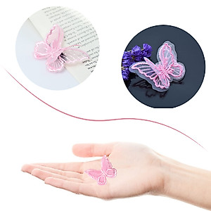30 Pcs Pink Lace Butterfly Applique Embroidery,Organza Butterfly Patches Appliques for Clothes,for Wedding Bridal Dress Craft DIY Clothes Hair Ornaments Dress/Hat/Bag Decoration