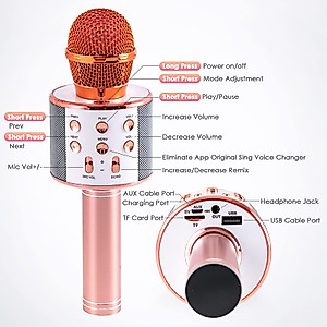 Sovvid Karaoke Microphone for Kids with Animal Stickers, Wireless Bluetooth Karaoke Mic for Singing, Portable Handheld Mic Speaker Player Machine, for Teens Adults All Age(Rose Gold)