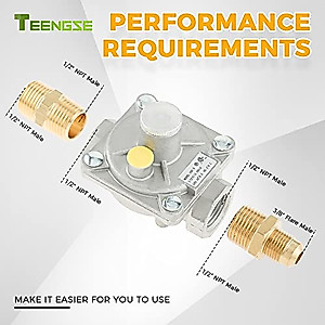 TEENGSE 1/2" Natural Gas and Liquefied Interchange Pressure Regulator, Natural Gas Pressure Regulator with 2 Brass 1/2" NPT conversion adapter for NG/LPG Applications