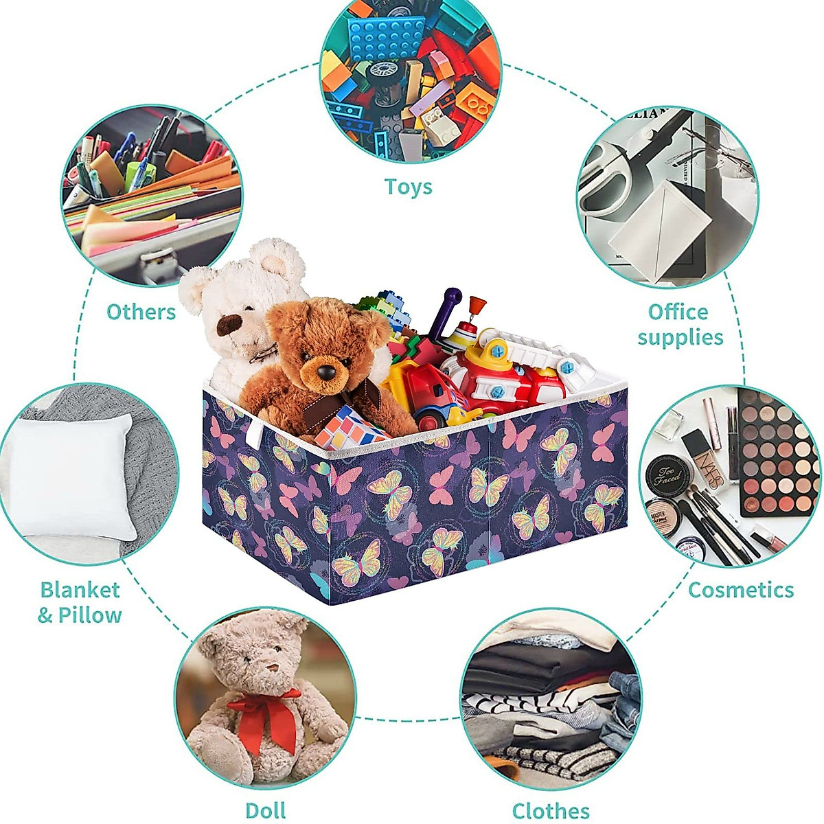 visesunny Closet Baskets Bright Pattern with Butterfly Storage Bins Fabric Baskets for Organizing Shelves Foldable Storage Cube Bins for Clothes, Toys, Baby Toiletry, Office Supply