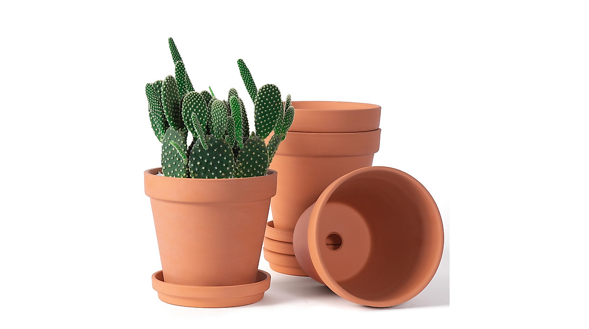 6 inch Clay Pots for Plants with Saucer, Large Terra Cotta Plant Pots ...