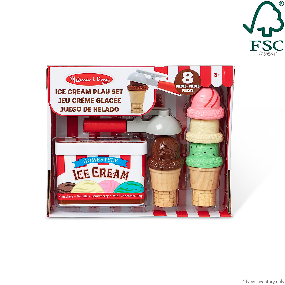 Melissa & Doug Scoop and Stack Ice Cream Cone Magnetic Play Set, Multicolor - Pretend Food, Ice Cream Toy For Toddlers And Kids Ages 3+.