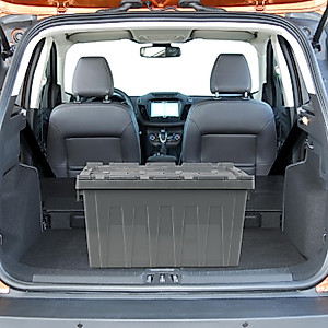 Qqbine 4 Packs 15 Gallon Heavy-Duty Flip Top Plastic Storage Bins, Commercial Plastic Storage Tote with Attached Lid, Gray