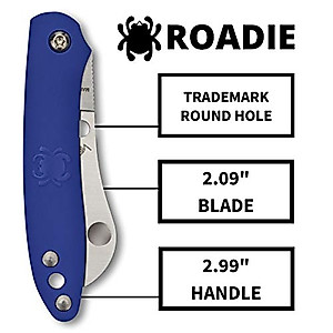Spyderco Roadie Non-Locking Lightweight Knife with 2.09" N690Co Stainless Steel Blade and Durable Blue FRN Handle - PlainEdge -C189PBL