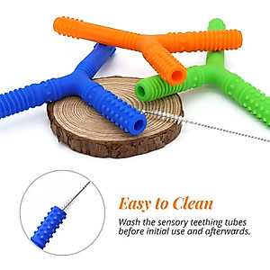 3 Pack Sensory Chew Hollow Teething Tubes, Y Style Teether Toys for Babies 3+ Months, Baby Kids Boys and Girls, Silicone Teether Tubes for Autistic Chewers, ADHD, Baby Nursing or Special Needs