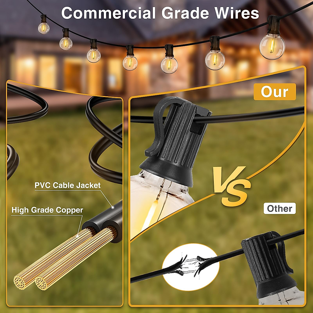 ZJOJO Solar Outdoor String Lights 35FT G40 Globe Patio Lights Outdoor String Lights Solar Powered with 15 Edison Glass Bulbs 2700K Shatterproof Hanging Lights for Porch Garden Backyard Pergola Bistro