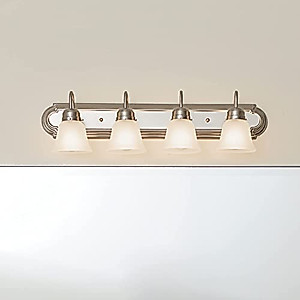 Kichler 30" 4-Light Vanity Bath Light in Brushed Nickel, Modern Bathroom Light with Clear Satin Etched Glass, (30" W x 8" H), 5338NIS