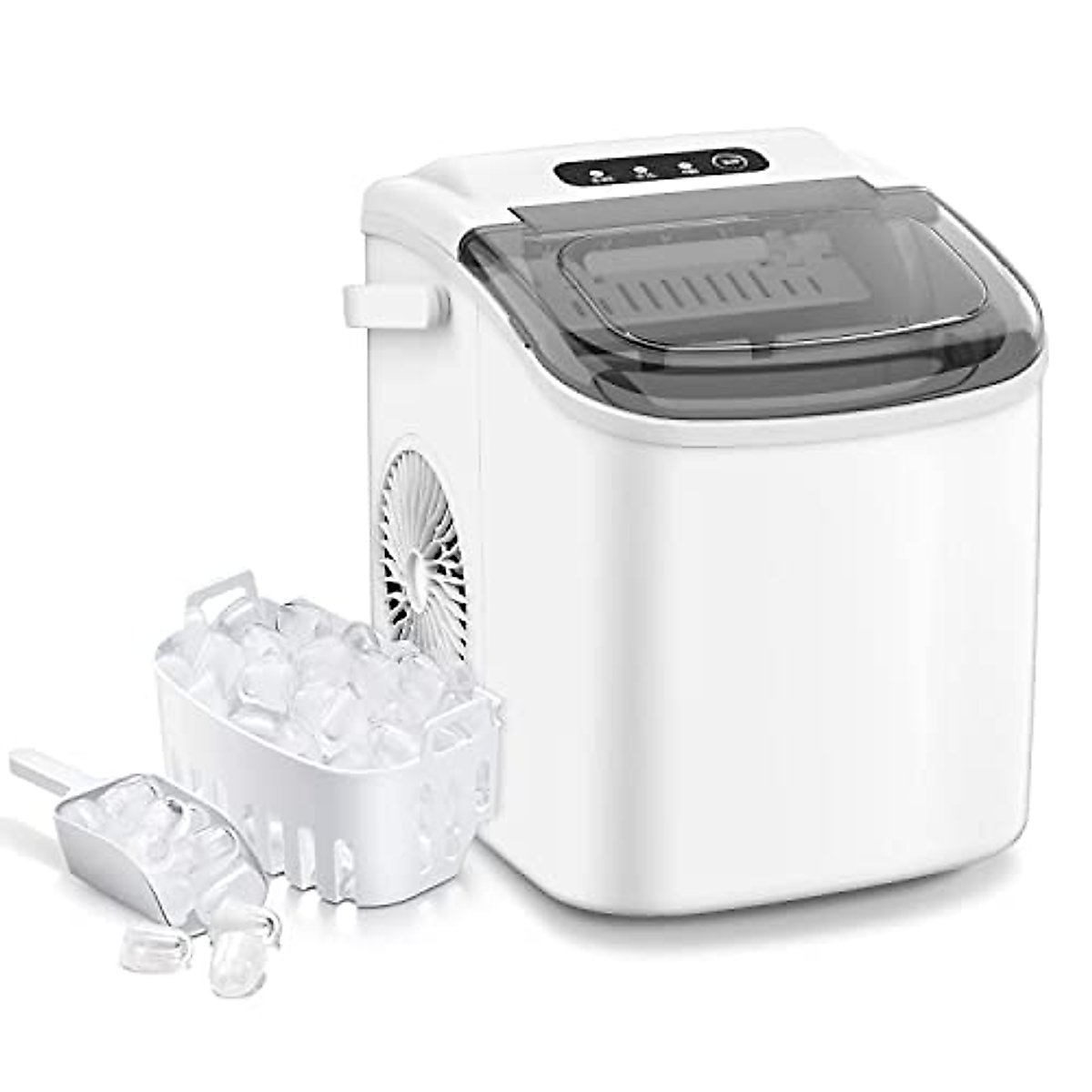 Ice Maker Machine Countertop, 26 lbs in 24 Hours, 9 Cubes Ready in 6 Mins, Self-Cleaning, Portable Ice Maker with Ice Scoop and Basket,White