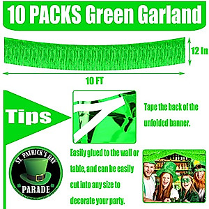 10 Pack 10 Feet Foil Fringe Garland Metallic Tinsel Streamers Banner Wall Hanging Curtain Backdrop for Parade Floats, Bachelorette, Wedding, Birthday, St Patrick Day, Party Decorations(Green)