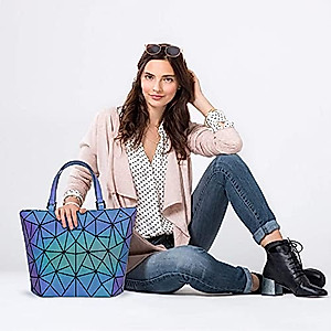 ESOVIO Irregular Geometric Luminous Shoulder Bag And Handbags For Lady Grid Holographic Reflective Purses Totes Shopping Rucksack