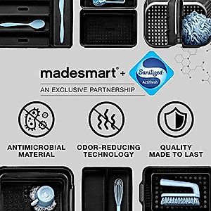 madesmart Premium Antimicrobial Classic Mini Utensil Tray, Soft Grip, Non-Slip Kitchen Drawer Organizer, 2 Compartments, Multi-Purpose Home Organization, EPA Certified, White