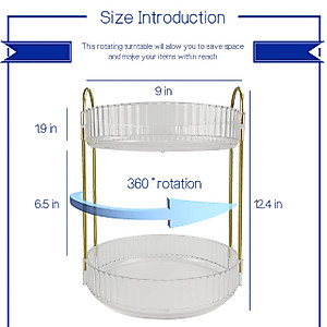 RETOONGKING Rotating Makeup Organizer，2 Tier Lazy Susan Spinning Skincare Organizer,360 Rotating Perfume Organizer, Large Capacity Cosmetics Storage Box Vanity Shelf Countertop (2 Tiers,Clear)