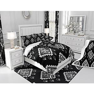 Erosebridal Western Aztec Bedding Set Exotic Tribal Mexican Bohemian Comforter Cover Black White Boho Aztec Duvet Cover for Teen Boys Adults Men Geometric Ethnic Bedspread Cover 2 Pillow Cases King