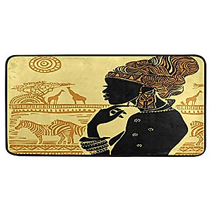 ALAZA Beautiful African Woman Zebra Print Animal Non Slip Kitchen Floor Mat Kitchen Rug for Entryway Hallway Bathroom Living Room Bedroom 39 x 20 inches(1.7' x 3.3')