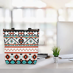 Ethnic Aztec Canvas Tote Bag, Eco Friendly Reusable Grocery Shopping Bags Beach Bag Book Tote Handbags Washable Shoulder Bag With Zipper Inner Pocket for Women Girls
