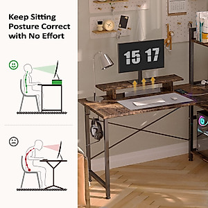 COMHOMA Gaming L Shaped Computer Desk, 55" Home Office Desk with Shelves, L Shape Computer Corner Desk with Charging Port, Gaming Table Power Outlet Build in, LED Writing Desk with Monitor Stand Brown