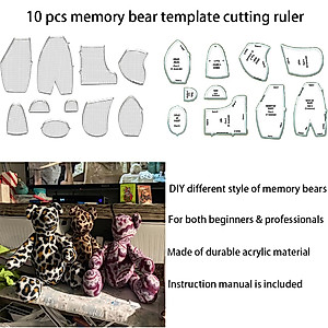 10 Pcs Memory Bear Template Ruler Set - Memory Bear Sewing Patterns Stencil Cutting Ruler - Acrylic Quilting Template for Sewing Craft - Gifts for Halloween Christmas Birthday Decorations