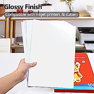 Printable Vinyl Glossy Sticker Paper for Inkjet Printer 100 Sheets White Waterproof Self-Adhesive Sheets 8.5x11 Inches