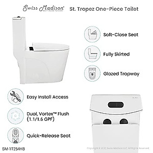 Swiss Madison Well Made Forever SM-1T254HB, St. Tropez One Piece Elongated Toilet Dual Vortex Flush, Black Hardware