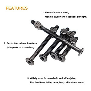 binifiMux 50pcs M6 x 15mm/ 20mm/ 25mm/ 30mm/ 35mm Black Hex Socket Cap Bolts Barrel Nuts Assortment Kit for Crib Baby Bed Cots Furniture