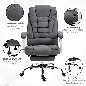Vinsetto High-Back Executive Office Chair with Footrest, Linen-Fabric Computer Chair with Padded Armrests, Ergonomic Office Chair, Gray