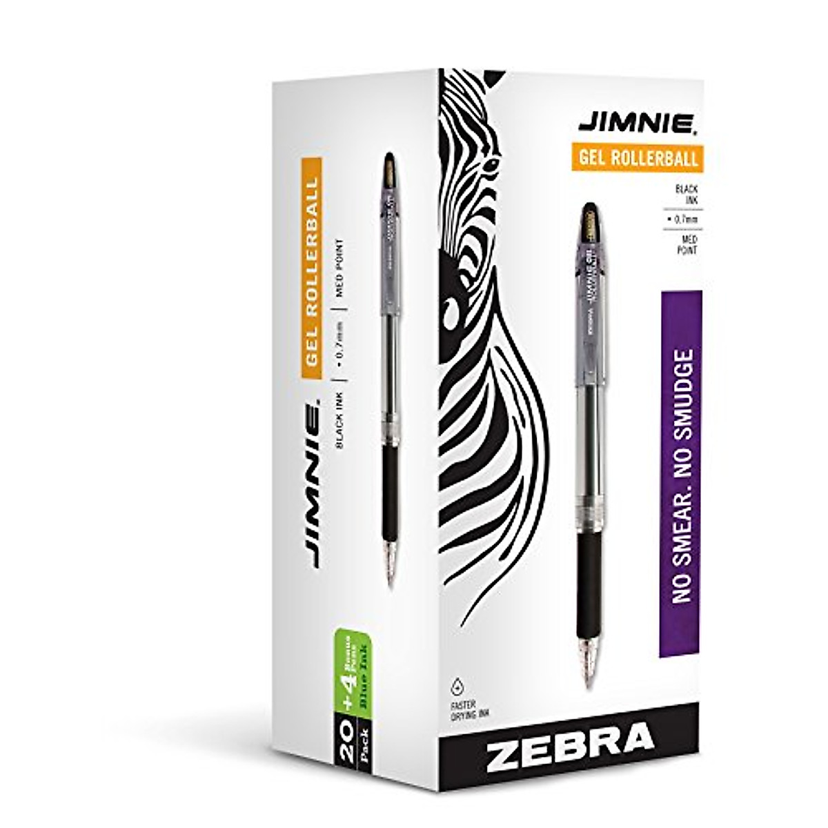 Zebra Pen Jimnie Roller Ball Stick Gel Pen, Black Ink, Medium, 24 per Pack (14410)